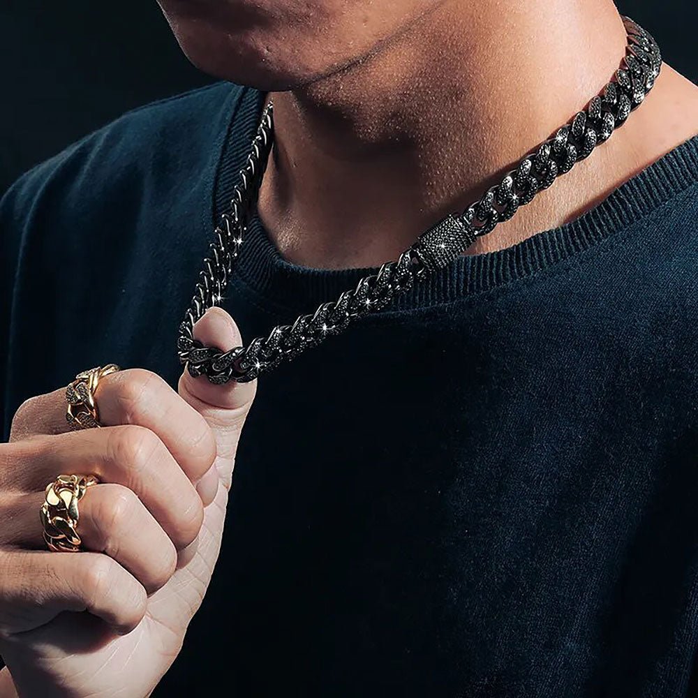 12mm Black VVS Moissanite Cuban Chain 925 Sterling Silver – Markus Dayan