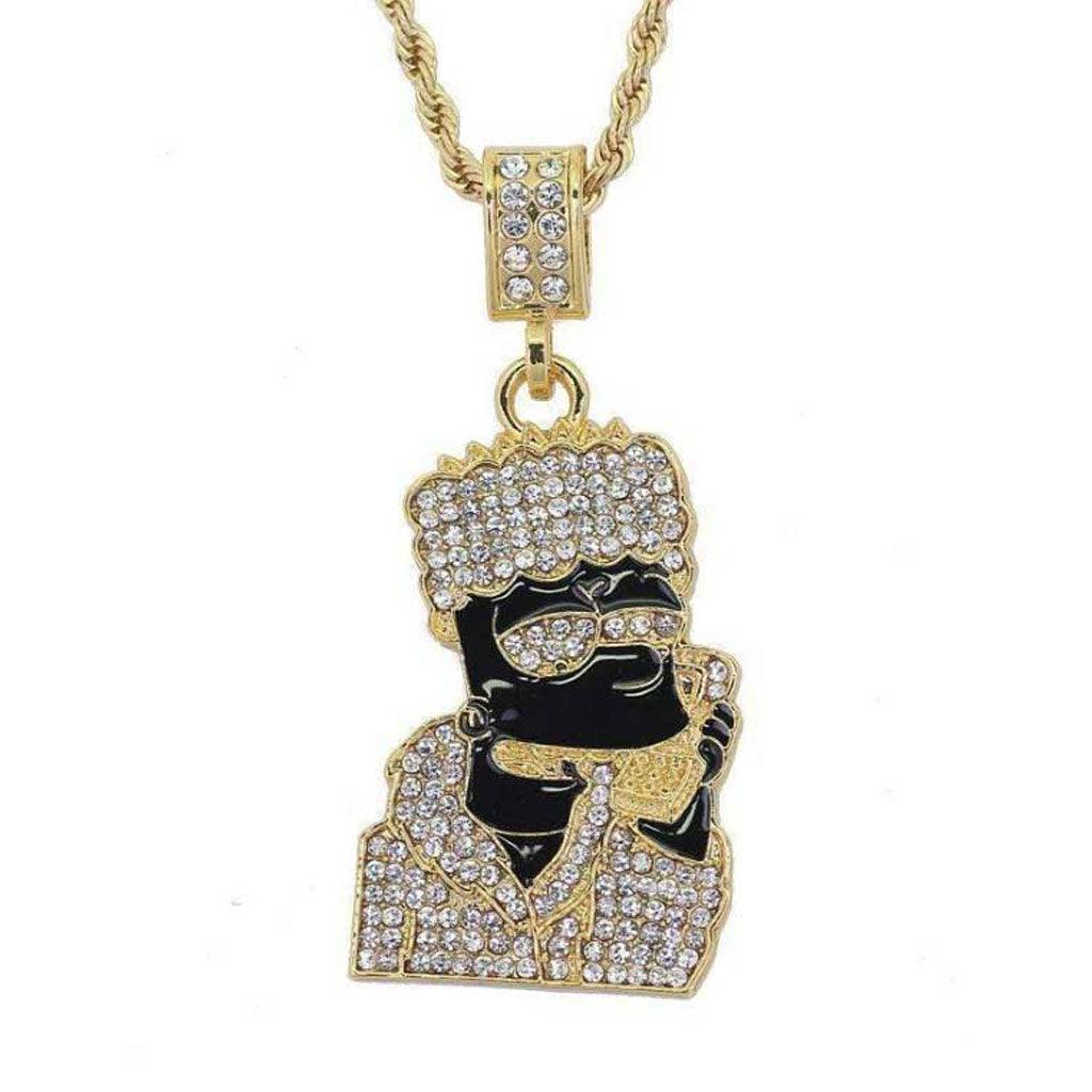 Iced Bart Simpson Head Pendant 14k Gold Plated – Markus Dayan